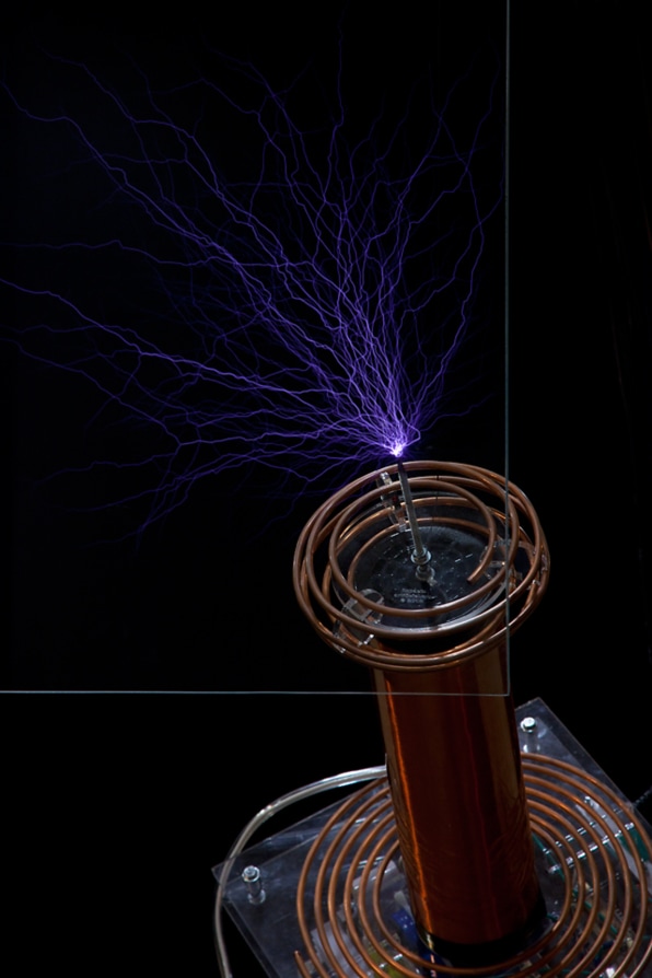 Delicate Tesla Coils Hide Danger Behind Glass