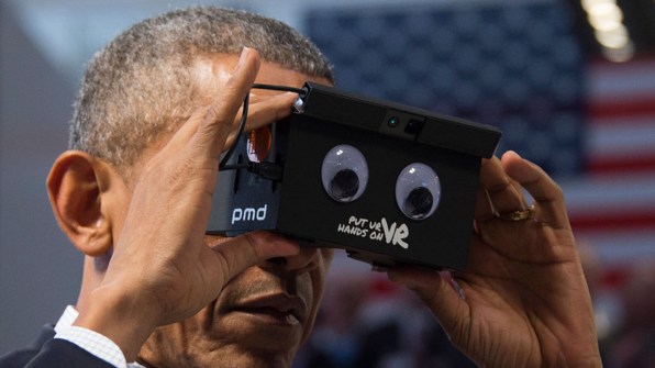 Obama rocks VR headset, shakes hands with Angela Merkel