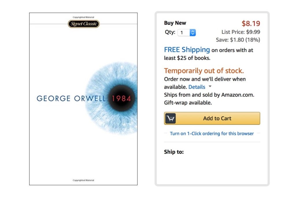 Amazon has completely sold out of “1984”