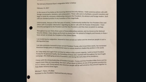 Here’s the resignation letter submitted to Trump by embattled national Here’s the resignation letter submitted to Trump by embattled national