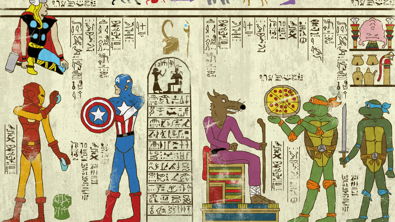 Captain Kirk, Spiderman, and Power Rangers As Egyptian Hieroglyphics