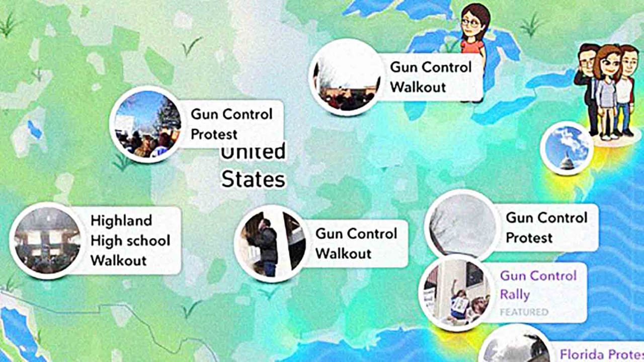 Snapchat’s “Snap Maps” visualized yesterday’s school walkouts protesti