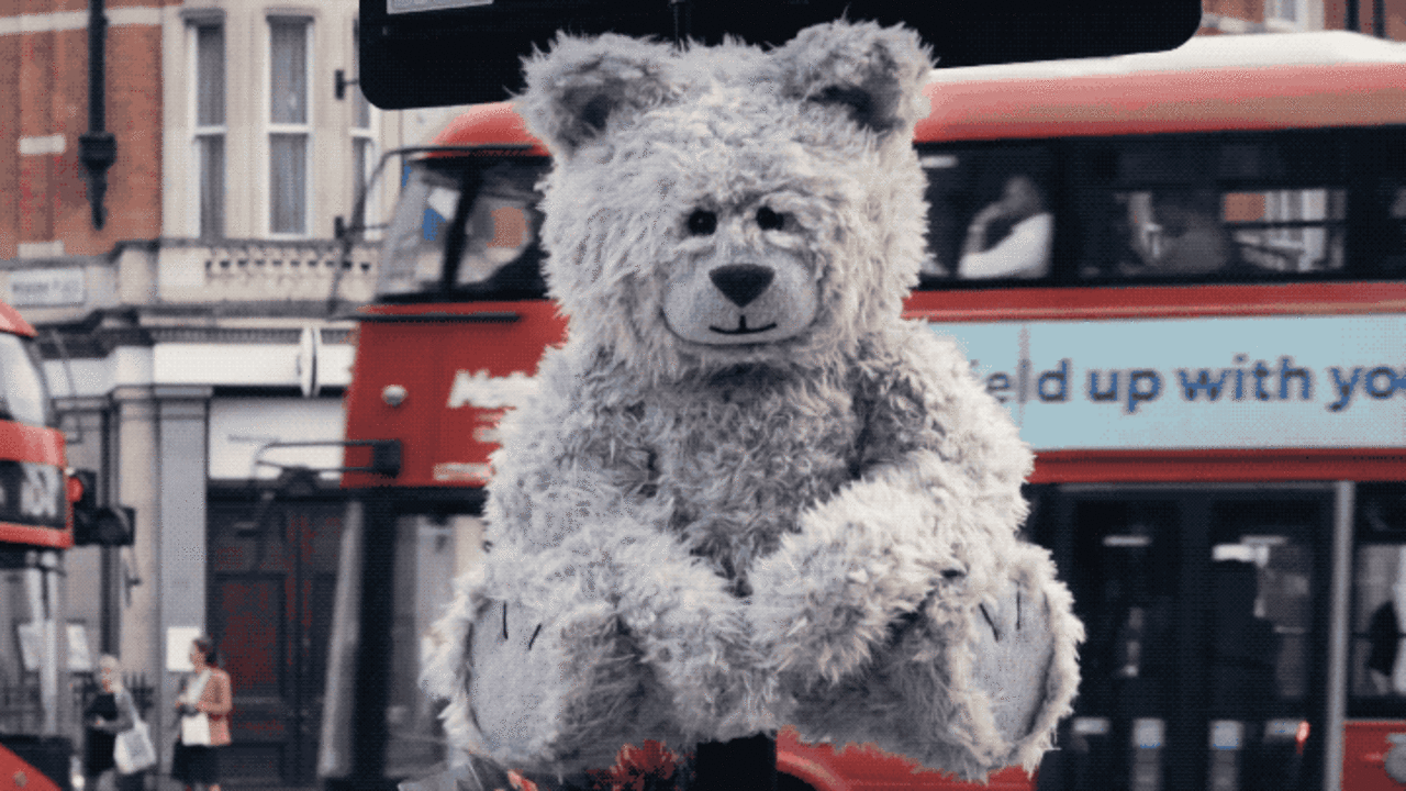 Robotic bear Toxic Toby warns pedestrians about smog