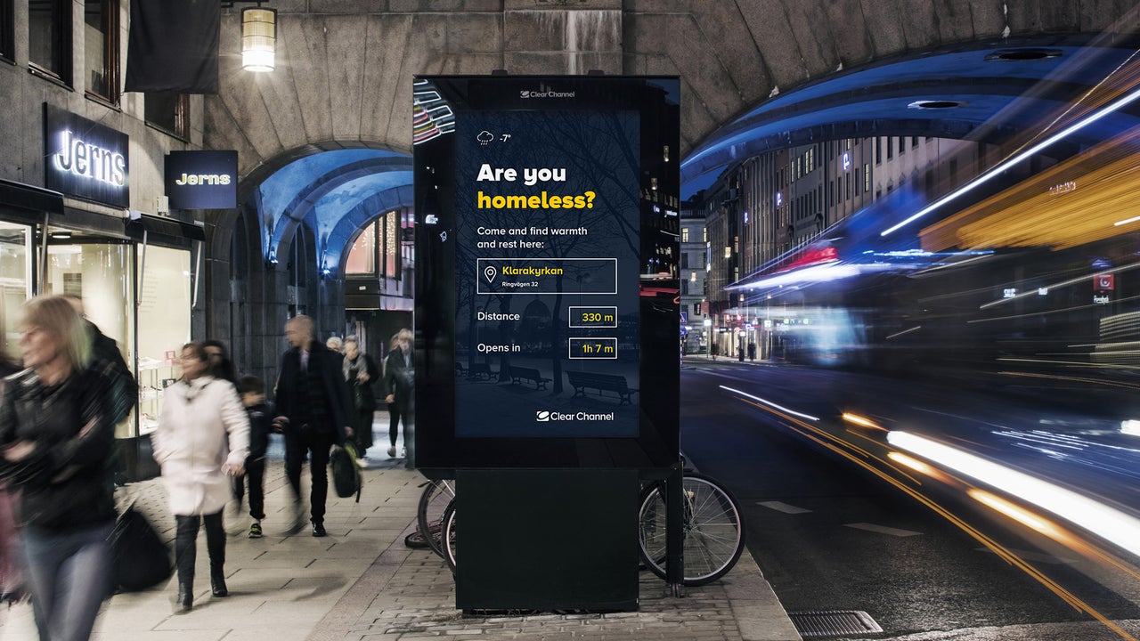 Clear Channel's digital billboards help keep homeless people warm
