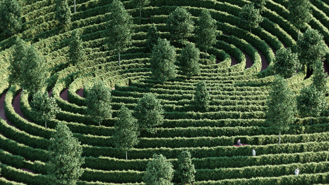 This maze-like urban park is designed to keep everyone 6 feet apart