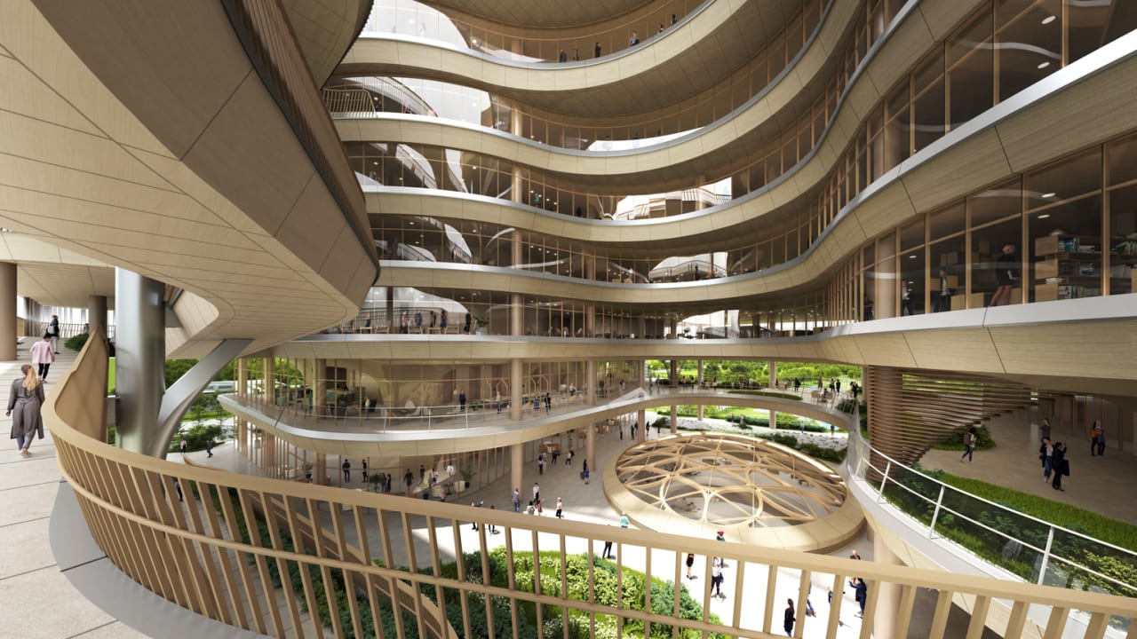 This stunning office has a 16-story public park spiraling up its cente