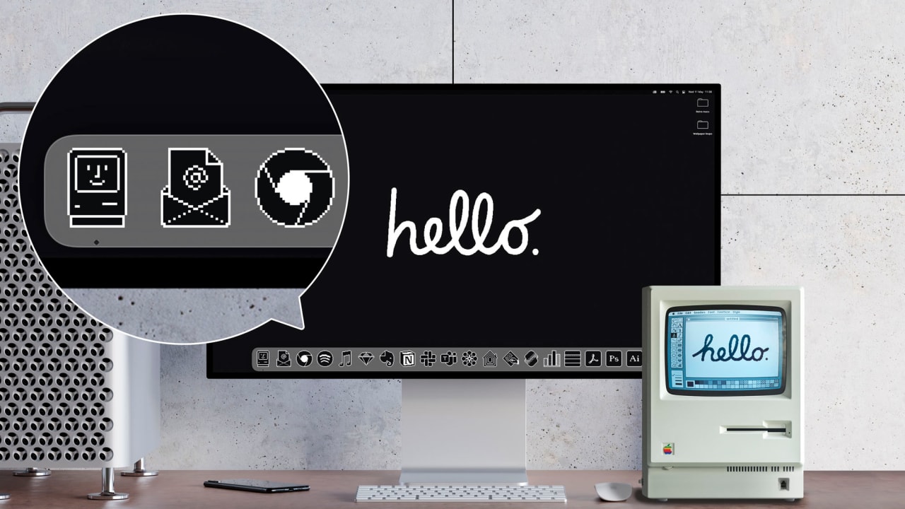 Retro icons turn your computer into a 1984 Mac screen