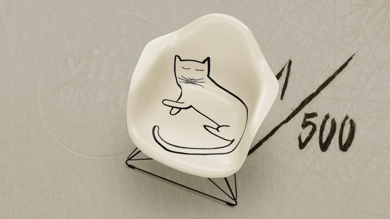 Vitra launches a Saul Steinberg embellished Eames fiberglass chair