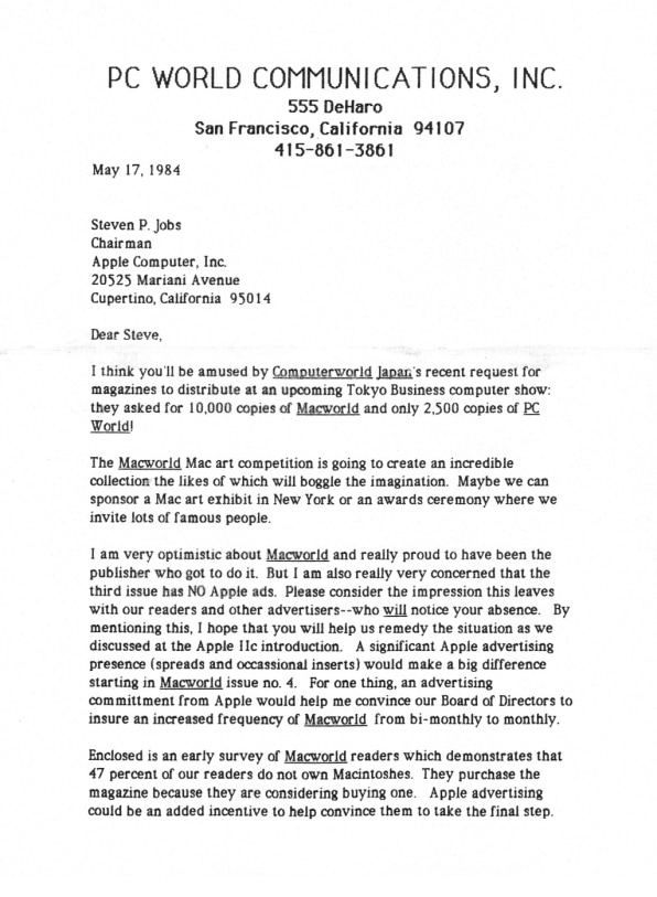 Read David Bunnell’s 1984 letter to Steve Jobs