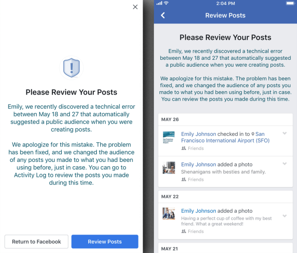 Facebook apologizes for mistakenly exposing up to 14M users’ posts