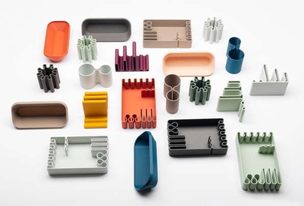 These playful desk accessories were 3D-printed using recycled food pac