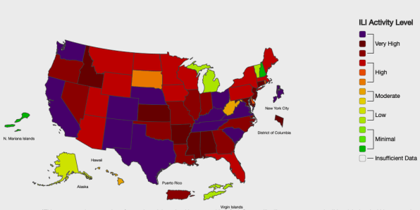 CDC flu tracker map 2022: Huge swaths of red and purple